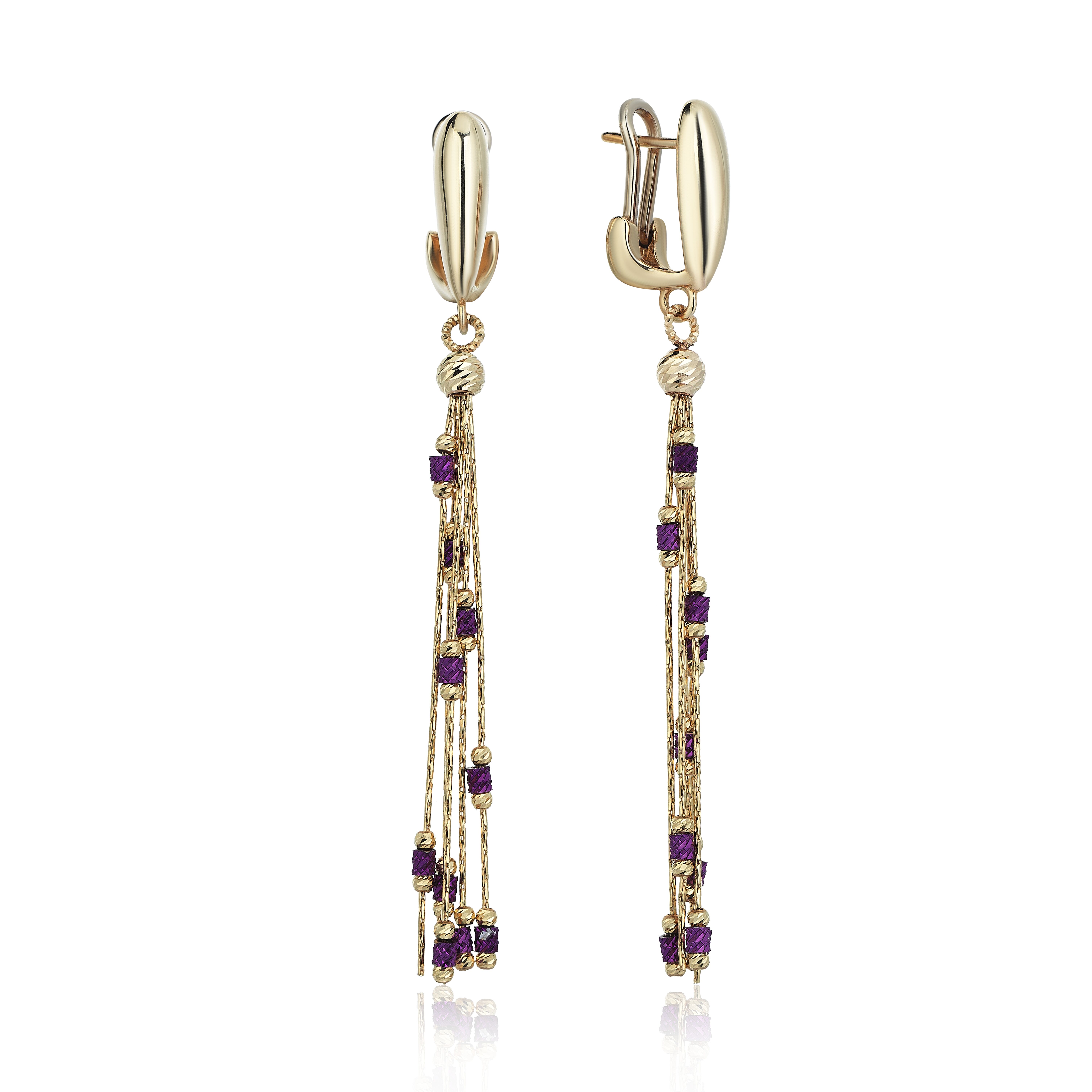 Purple Enamel Earring Altın Küpe Üsküplü 14 Ayar Sarı Altın Küpe
